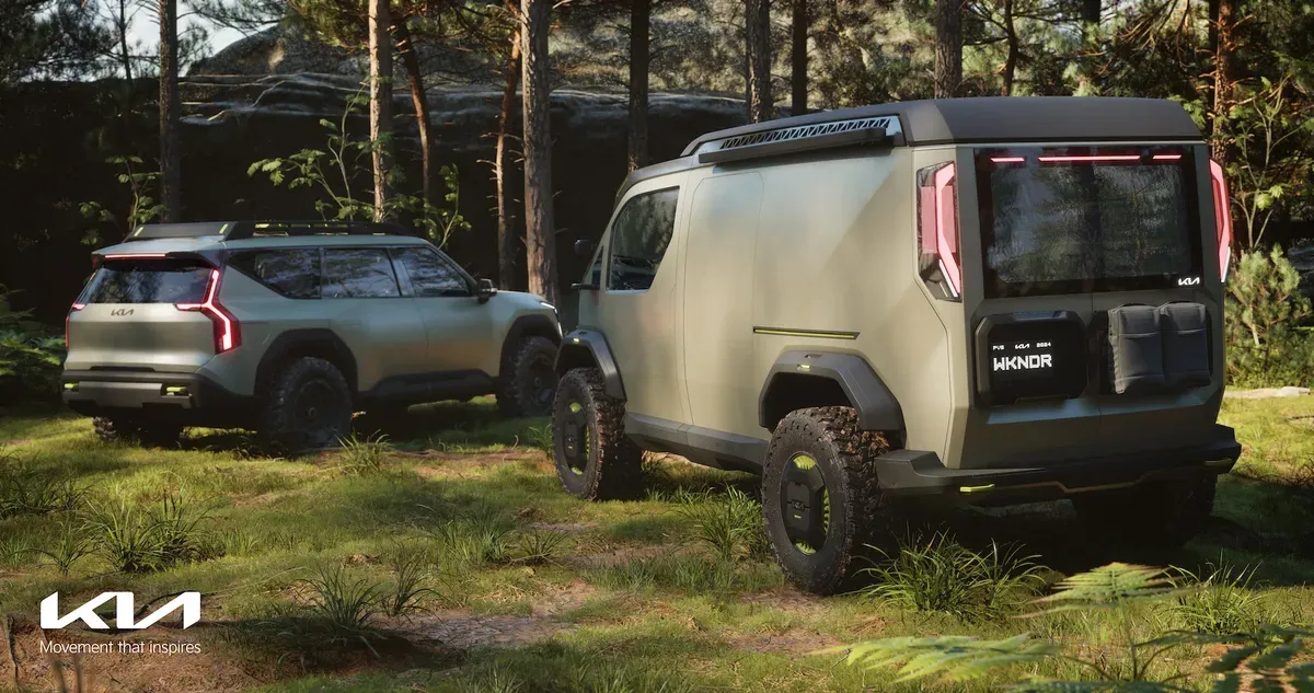 Kia បង្ហាញពីគំនិត EV off-road ថ្មី EV9 ADVNTR Concept EV SUV និង PV5 WKNDR Concept electric van ...